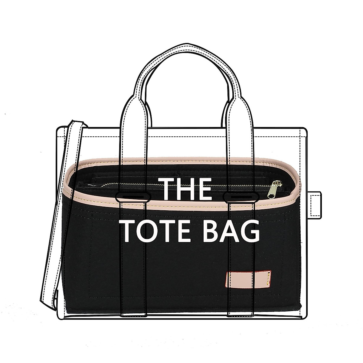 Doxo Purse Organizer Insert for Handbags & Base Shaper 2pc Set, Compatible with LV Speedy Nererfull ONTHEGO Carryall Graceful Noe,Book Tote Bag and More(M-Black)