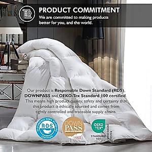 Luxurious Queen Size Goose Down Fiber Waterfowl Feather Fiber Comforter Duvet, 100% Egyptian Cotton Cover, 48 oz. Fill Weight, Baffle Box Design, White Solid