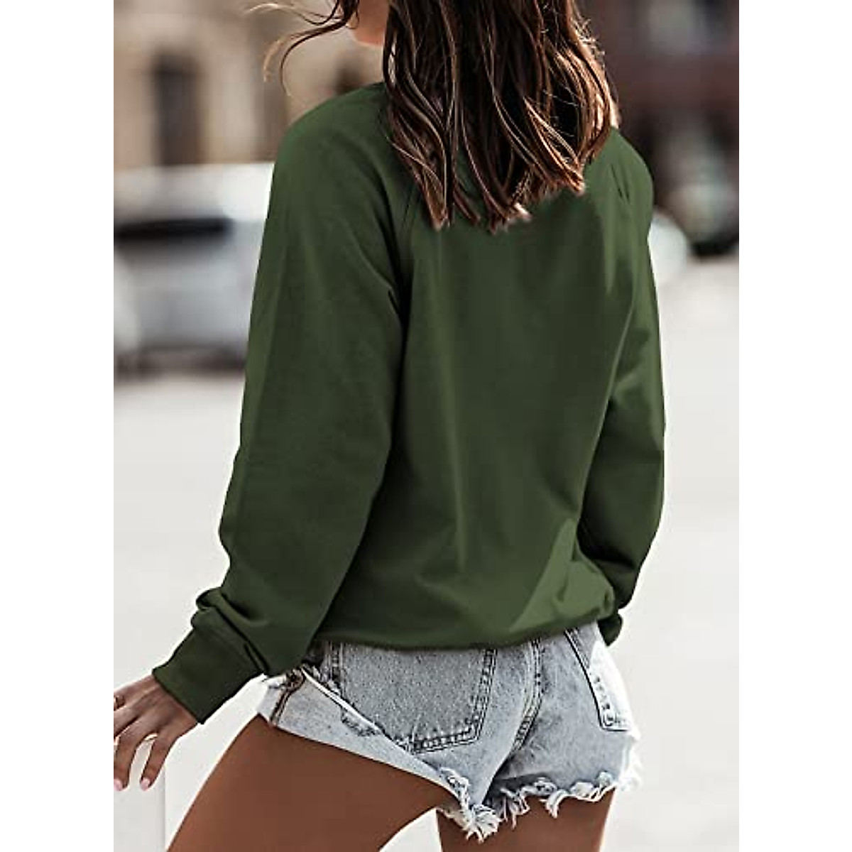 Dokotoo Womens Fashion Classic Loose Fit Ribbed Raglan Long Sleeve Crewneck Casual Solid Sweatshirts Winter Tops Blouses T Shirts Pullovers Plus Size Outerwear Green XX-Large