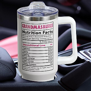 Heqianco Grandma Gifts,Mother's Day Gifts for Grandma, Birthday Gift for Mimi,Best Grandmother Ever Gift,Grandmasaurus Tumbler,Nana Coffee Cups,40oz Gigi Stainless Steel Travel Mugs with Handle