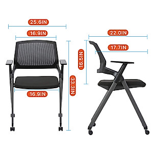 CLATINA Mesh Guest Reception Stack Chairs with Caster Wheels and Arms for Office School Church Conference Waiting Room Black
