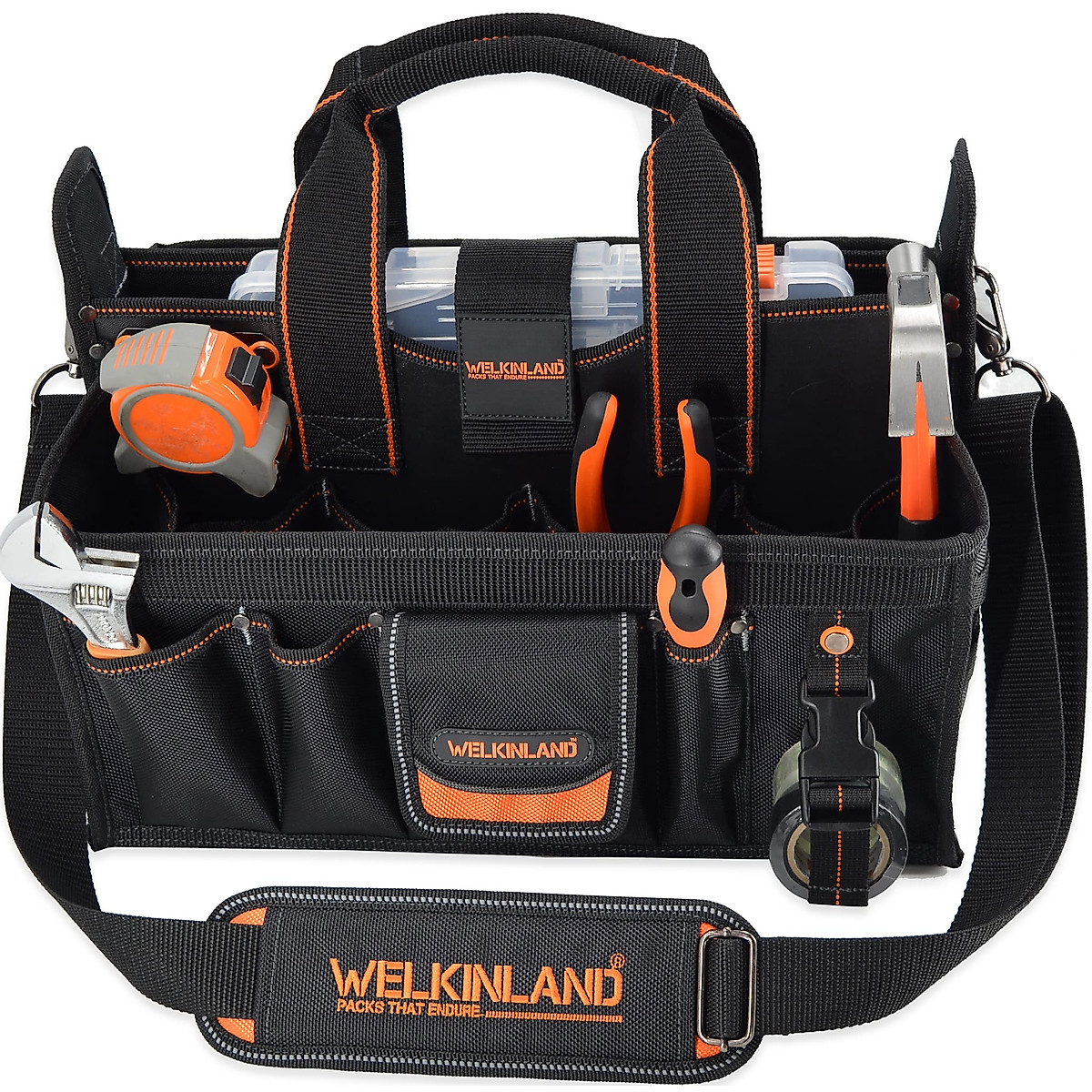 19-POCKETS Tool tote, Tool bag organizer, Electrician tool bag, HVAC tool bag, Tool caddy, Tool bags for electricians, Tool tote bag w/socket organizer tool boxes, Electrical and maintenance tool bag