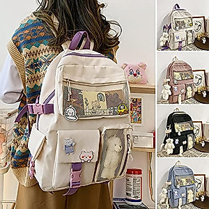 GGOOB Kawaii Backpack with Kawaii Pin and Accessories Cute Kawaii Backpack for School Bag Kawaii Girl Backpack Cute (Ivory)