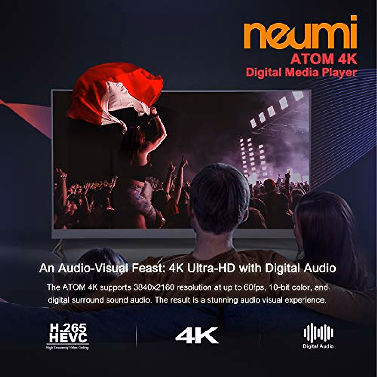 NEUMI Atom 4K Ultra-HD Digital Media Player for USB Drives and SD Cards - Plays 4K/UHD 60fps Videos, HEVC/H.265, HDMI and Analog AV, Automatic Playback and Looping Capability
