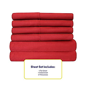 Queen Sheets Red - 6 Piece 1500 Supreme Collection Fine Brushed Microfiber Deep Pocket Queen Sheet Set Bedding - 2 Extra Pillow Cases, Great Value, Queen, Samba Red