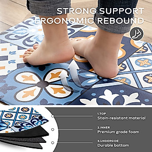 Ashler Kitchen Mats Anti-Fatigue Kitchen Rugs, Non-Slip Waterproof Kitchen Floor Mats, 2PCS Ergonomic Comfort Foam Standing Rug for Kitchen, Office, Floor, Laundry, Sink, 17x47 in & 17x29 in, Blue