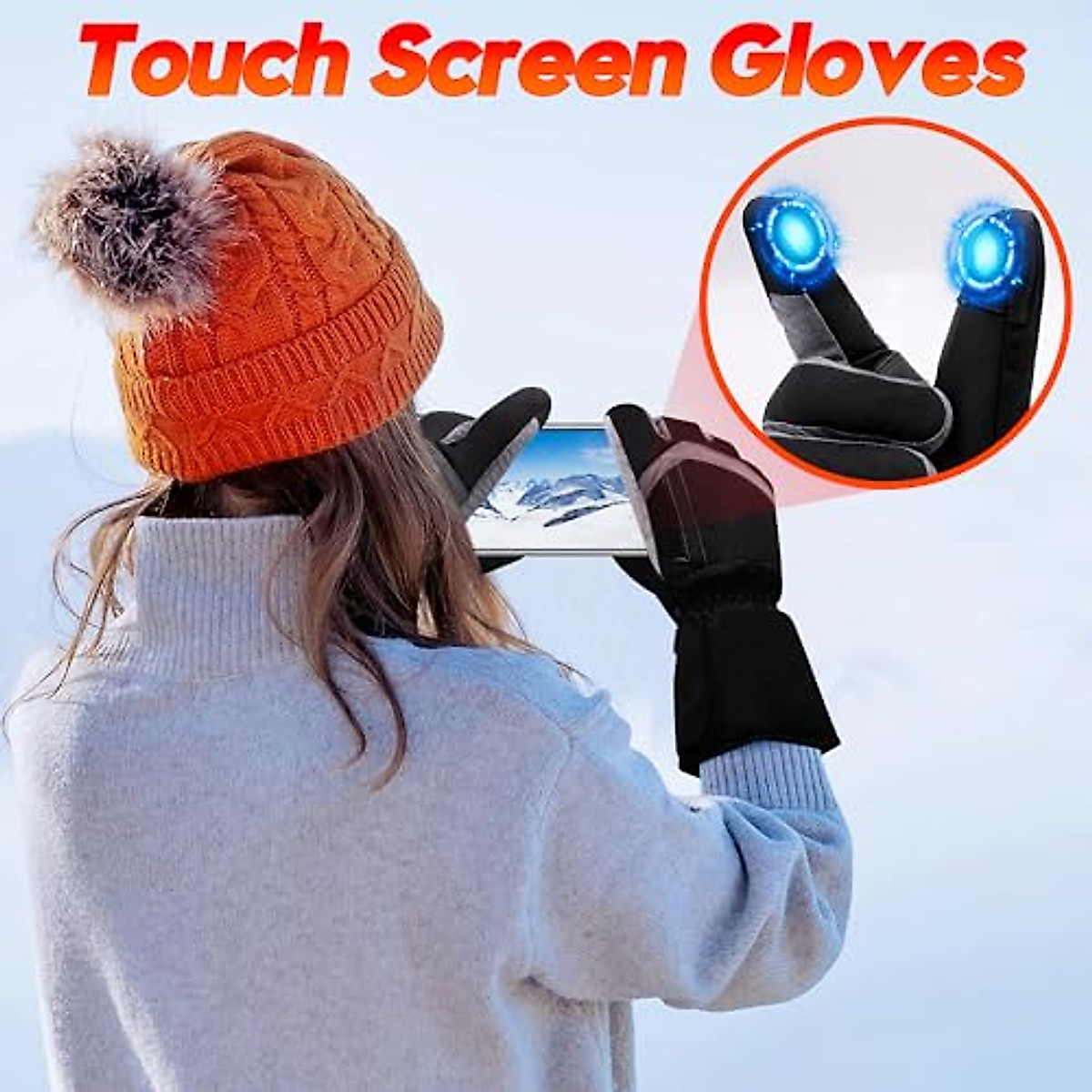 Rabbitroom USB Heated Gloves for Women Men Rechargeable Waterproof Cold Weather Arthrithis Gloves Touchscreen Thick Cotton Heated Gloves Design for Winter Gift Motorcycle Skiing Hunting WorkingCycling