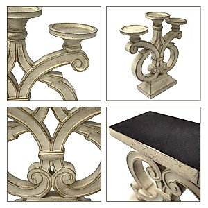 Antique Resin Candle Holder W/3 Arms,Fit 3.1" Candle, 11.8" H Candle Holders ,Ideal for LED & Pillar Candles, Gifts for Wedding,Party, Home, Spa, Reiki, Aromatherapy,Votive Candle Gardens.