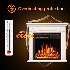 Antarctic Star Electric Fireplace with Mantel, Freestanding Wooden Frame Firebox, Adjustable Realistic 3D Flame, Remote Control, 750W-1500W, Ivory White…