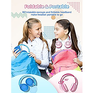 Kids Headphones Wired with Microphone, 85/94dB Volume Limit, Foldable Adjustable Headphone for Girls Boys Children, Tangle-Free 3.5mm Jack Wired for Study, School, Kids Headset for iPad /Tablet/MP3/4
