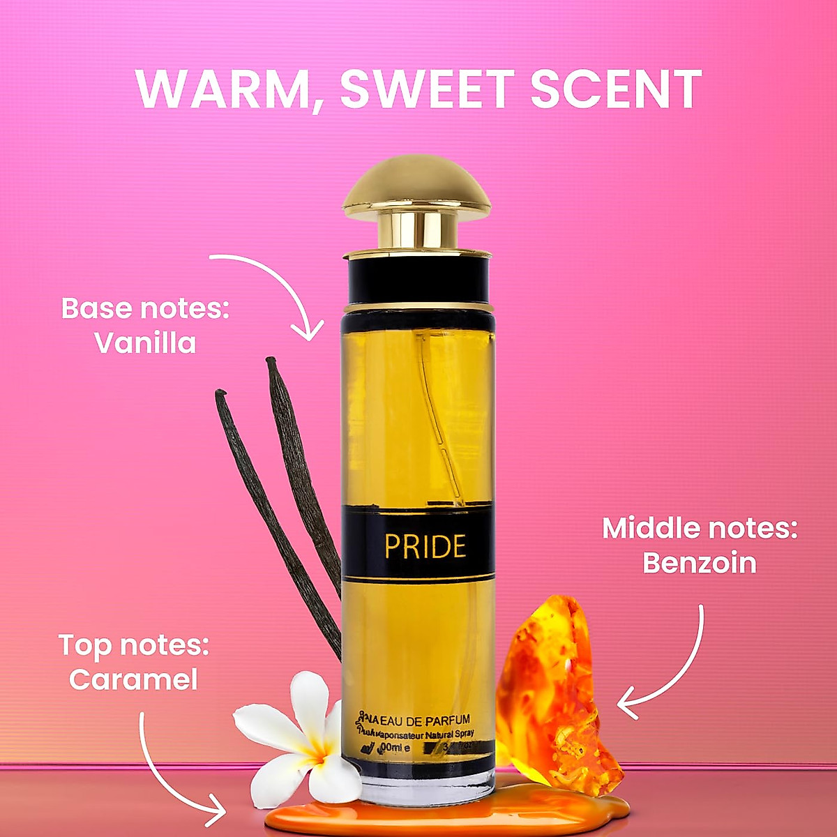 Pride for Women Eau De Parfum - Scents with Caramel, Warm Benzoin & Vanilla - Elegant Mix Ideal for Women Who Like Fragrances Sweet & Spicy - Precious For All Occasions - Elegant 100ml Bottle