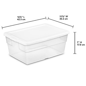 Sterilite 16448012 16 Quart/15 Liter Storage Box, White Lid with Clear Base, 12-Pack