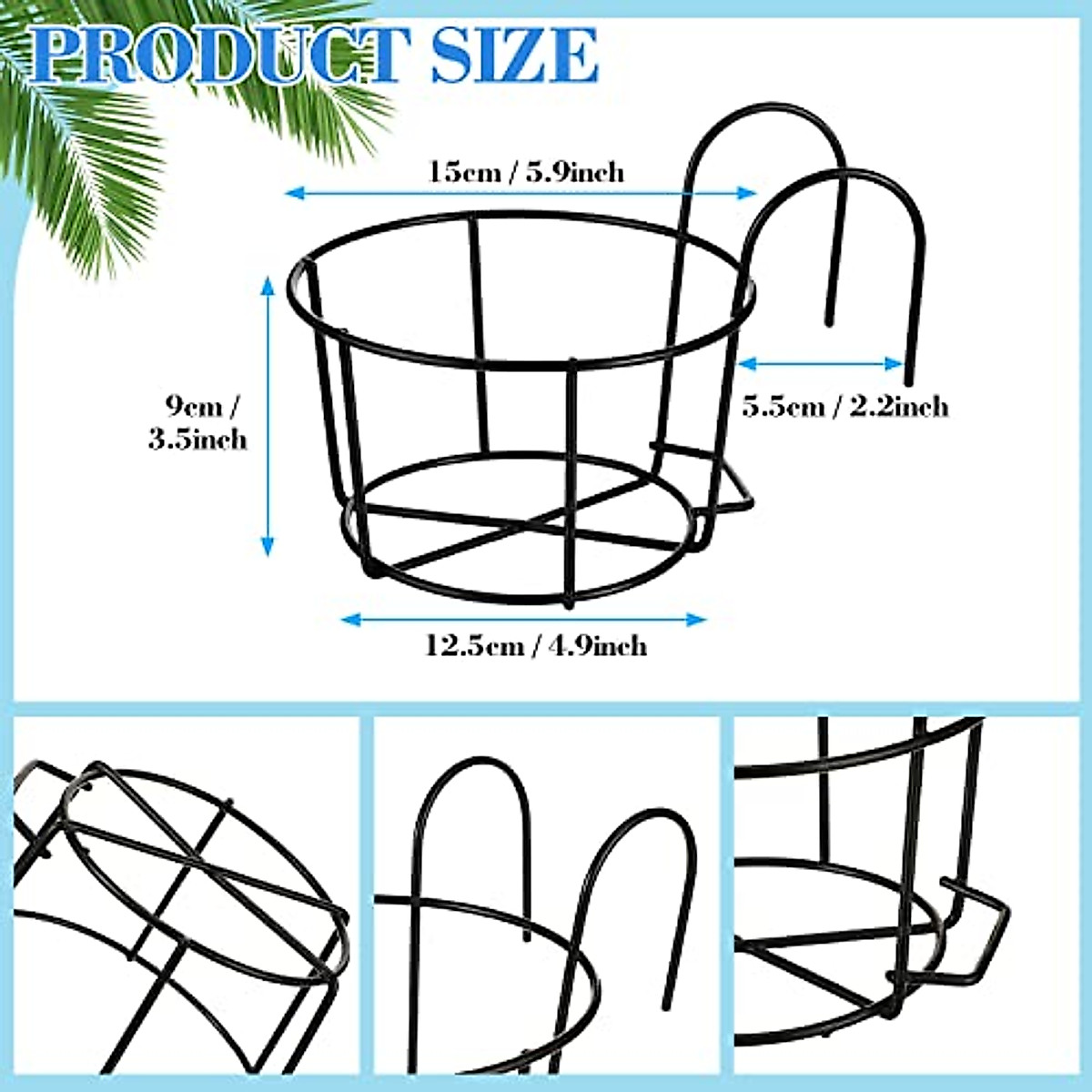 12 Pcs Hanging Railing Planters 6 Inch Flower Pot Holders Black Potted Stand Railing Planter Iron Rack Balcony Planter Basket Small Shelf Container for Indoor Outdoor Balcony Fence Garden Flower Pot