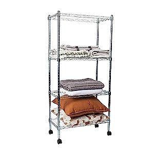 Mind Reader Alloy Collection Adjustable 4-Tier Industrial Storage Shelves with Wheels, Metal, 23.25" L x 13.5" W x 49.5" H, Silver