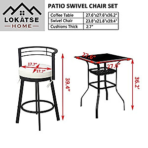 LOKATSE HOME 5 Piece Outdoor Dining Set Chairs and Square Bar Table for Backyard, Porch or Garden, Beige