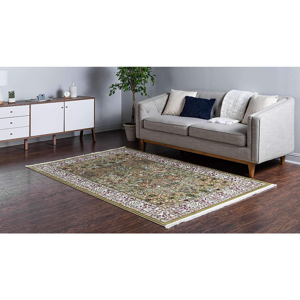 Unique Loom Narenj Collection Area Rug - Bristol (5' 3" x 8' Rectangle, Green/ Ivory)