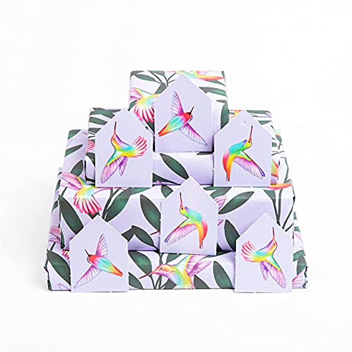 Central 23-6 Wrapping Paper Sheets - Purple Hummingbirds - Rainbow - Green - Trendy Wrapping Paper for Girls Women - Recyclable