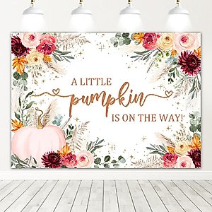 Mocsicka Little Pumpkin Baby Shower Backdrop Burgundy Pink Pumpkin Baby Shower Background Boho Autumn Baby Shower Party Decorations Banner Photo Studio Props (7x5ft)