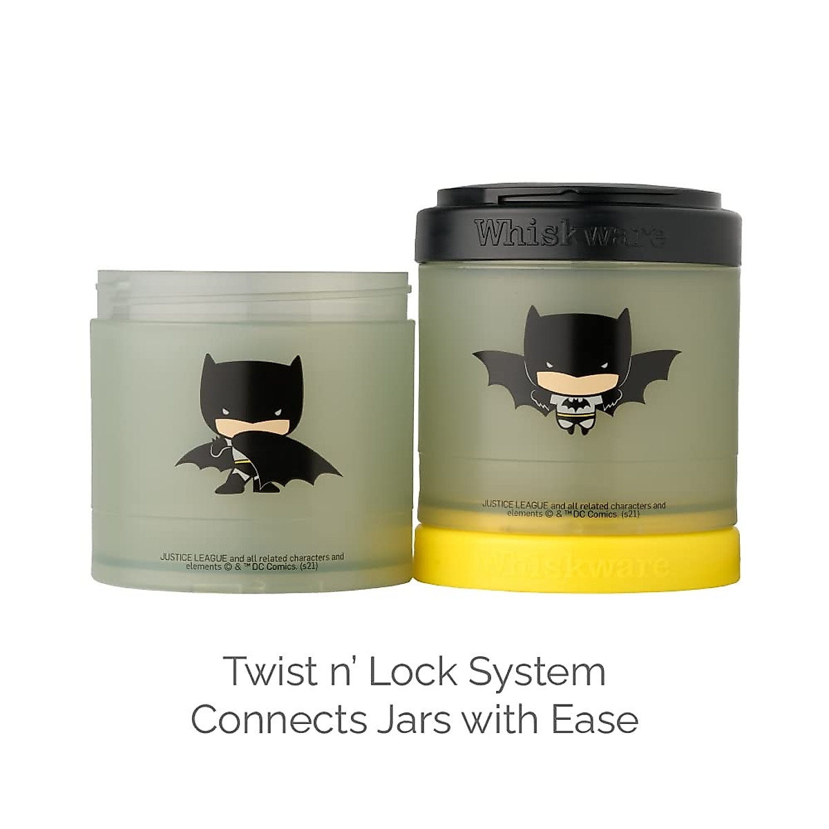 Whiskware Justice League Stackable Snack Containers for Kids and Toddlers, 3 Stackable Snack Cups for School or Travel, Batman