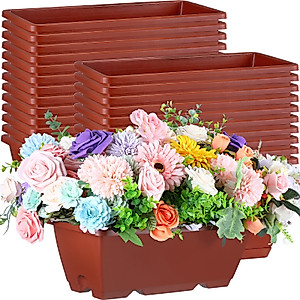 Dandat 24 Pack Window Box Planter Plastic Planter Boxes 17 Inches Vegetable Planters Rectangle Flower Pots with Drainage Holes and Trays for Indoor Outdoor Garden Patio Home Decor (Red)