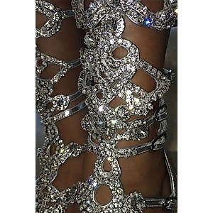 Hinyyrin Women's Rhinestone Sandals Silver Gladiator Sandals Summer Flat Dress Sandals Beach Wedding Banquet Size 7