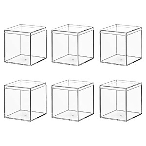 Ganydet 6 Packs Clear Acrylic Plastic Box, Small Plastic Cubes with Lids, Small Square Plastic Containers 2.1''×2.1''×2.2'', Plastic Square Boxes for Candy, Pill and Jewelry