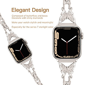 wipalor Butterfly Band for Apple Watch Bands 45mm 44mm 42mm 49mm for Women, Metal Dressy iWatch Bands Womens, Designer Woman Cute Strap for Apple Watch Band Series 9 SE 8 7 6 5 4 3 Ultra 2 1-Starlight