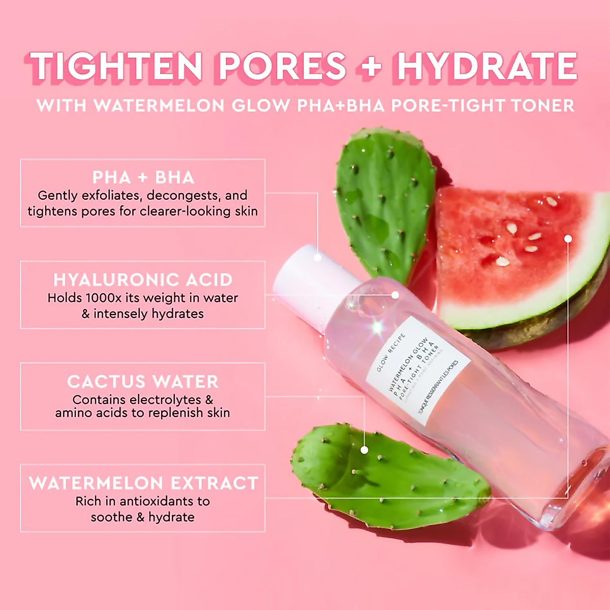 Glow Recipe PHA + BHA Face Toner - Skin Care Toner, Pore Minimizer & Gentle Face Exfoliant - Exfoliating, Soothing, Tightening & Hydrating Toner with Hyaluronic Acid & Watermelon (150ml)