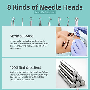 新品 JPNK New 8PCS Blackhead Remover Comedones Extractor Acne Removal Kit for Blemish, Zit Removing for Nose Face Tools with a Leather Bag… (black)