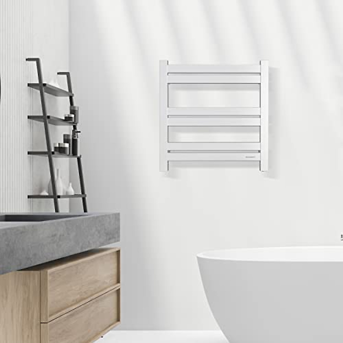 SHARNDY Towel Warmer Brushed Nickel for Bathroom Wall Mounted Drying Rack Plug-in Electric Heated Towel Rack Stainless Steel Square 6 Bars Bath Towel Heater ETW84-4 80W 20.87x20.47x4.13 inches
