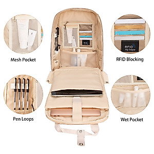 Hp hope Light Durable Smart Travel Backpack for Women Anti Theft RFID Work Backpack with USB Port & Wet Pocket TSA 15.6 Inch Laptop Backpack College School Bookbag (Beige)