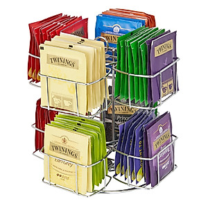 ALhom Tea Bag Organizer, Up to 80 Tea Bags Storage, 360-Degree Carousel, Tea Holder Compatible with Tea Bags, Sugar Packet for Counter, Tea/Coffee Station, Guest Room, Mother's Gift, Tea Lovers