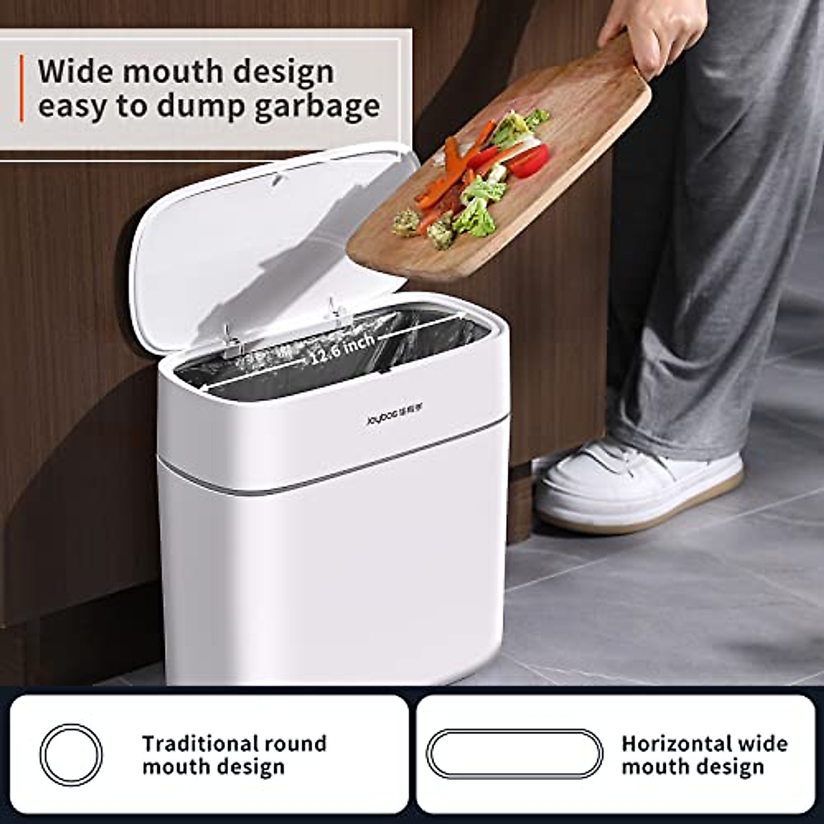 Garbage Can with Lid for Bathroom, JOYBOS Small Trash Can with Press Type Cover, Slim Narrow 14L Waste Bin, Suit for Bedroom, Laundry, Office, Kids Room, Living Room