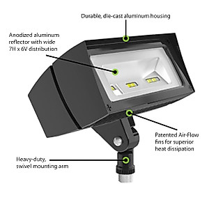 RAB Lighting FFLED18 LED Floodlight For Landscapes/Facades/Security Lighting, 18W, 2400LM, Swivel Arm, 5000K Color Temp, Ultra-Efficient, 7H x 6V Beam Spread, Residential or Commercial Use