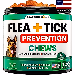 Flea and Tick Prevention for Dogs Chewables - Natural Dog Flea & Tick Control Supplement - Flea and Tick Chews for Dogs - Oral Flea Pills for Dogs - All Breeds and Ages - Soft Tablets - Made in USA