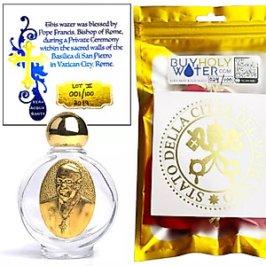 Holy Water Pope Francis Vial ✞ Pope Blessed Portable Bottle ✞ The Only Authentic Certified Holy Water Font Online ✞ Vatican Direct Baptism Wedding Christian Catholic God Jesus Religious Gift (Gold)