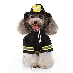 balacoo 1 Set Dog Firefighter Costume Dog Cat Cosplay Fireman Apparel Puppy Jacket Coat with Firefighting Hat Size M Black