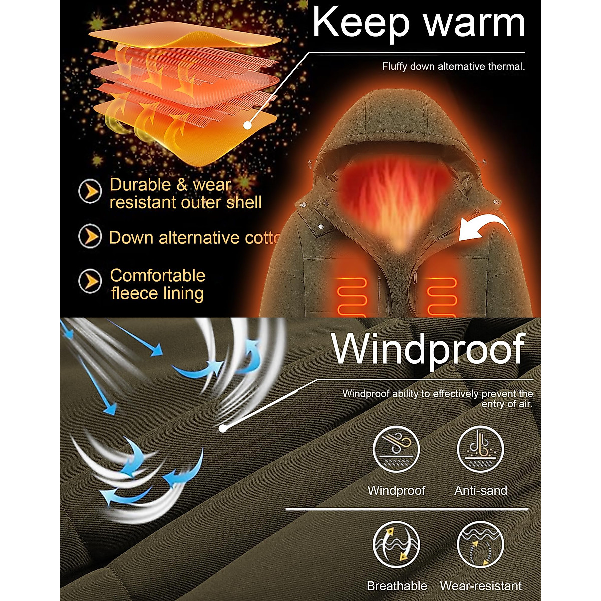 Chrisuno Big and Tall Winter Jackets Men Coats Long Parka Men's Hooded Warm Jacket Brown 6X