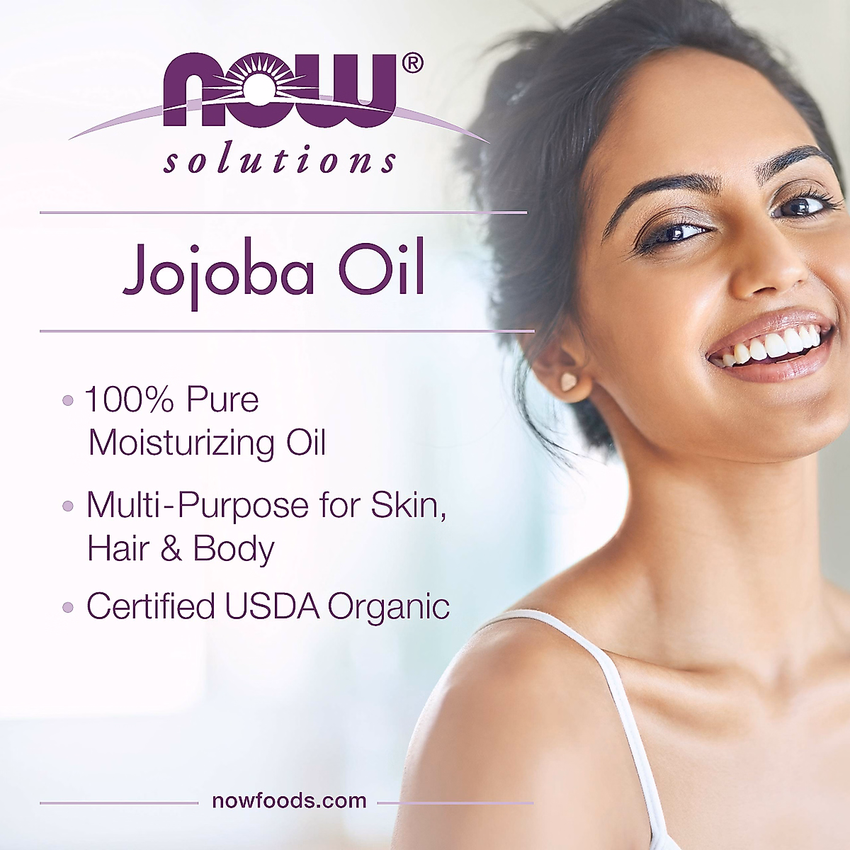 NOW Solutions, Organic Jojoba, Moisturizing Multi-Purpose Oil for Face, Hair and Body, 8-Ounce