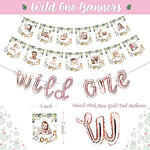 Wild One Birthday Decorations Girl, Homond 1st Birthday Girl Decorations Supplies Kit, Boho Floral 1st Birthday Pink