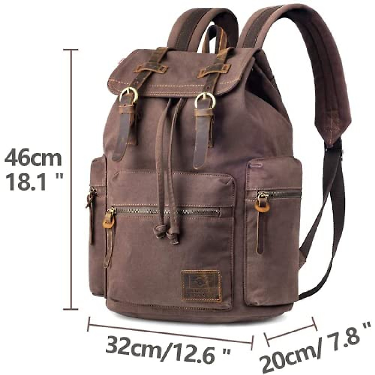 PKUVDSL Canvas Backpack, Series Vintage Leather Rucksack, 15.6’’ Laptop Backpack, Military Satchel Backpack for Men Women Traveling Hiking