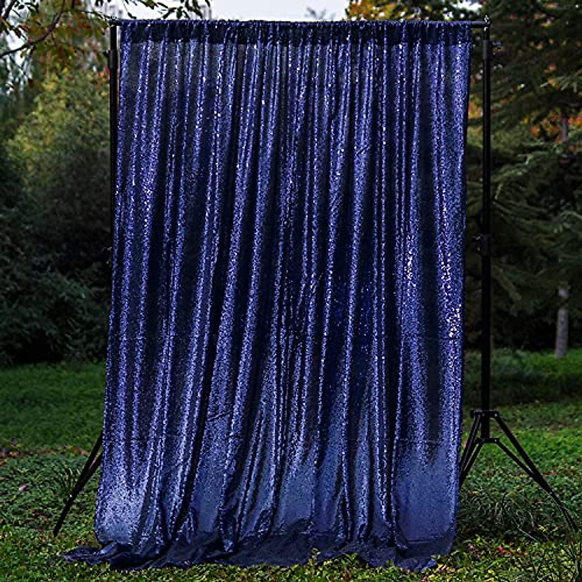 WISPET Navy Blue Sequin Backdrop Curtains 2 Panels 2FTx8FT Glitter Navy Blue Drapes Photo Backdrop Party Wedding Baby Shower Backdrops Sparkle Photography Background Curtains