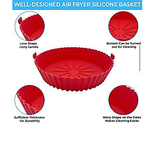 8.5-inch Reusable Silicone air Fryer from Heat-Resistant. Round Silicone Pot for Air Fryer Oven Accessories, (Blue + Red)