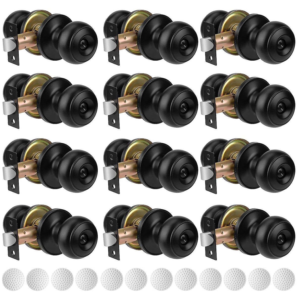AMZKONIG 12 Pack Matte Black Privacy Door Knobs Keyless Interior/Exterior Doorknobs Lockset with Hardware Instruction and Wall Protector for Bedroom Bathroom