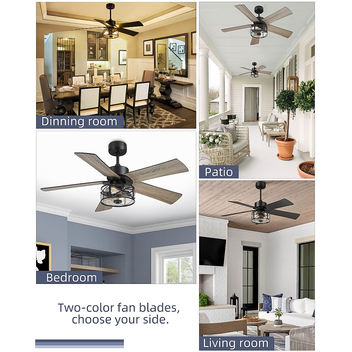 YOUKAIN Farmhouse Ceiling Fans, 48 Inch Industrial Ceiling Fan with Light and Remote Control, Clear Glass, 5-Reversible Blades with Matte Black/Wooden Finish, 52-YJ632