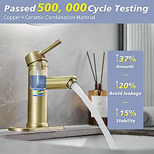 Greenspring Brushed Gold Bathroom Faucet, Bathroom Sink Faucet, Farmhouse Single Handle One Hole Bathroom Faucets with Supply Line with Pop Up Sink Drain Assembly and Water Faucet Supply Lines