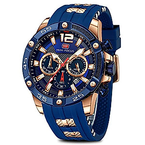 Watch for Men, Sports Watch Fashion Casual Waterproof Chronograph Military Analog Quartz Business Watches Best Mens Gift (Blue Rosegold)
