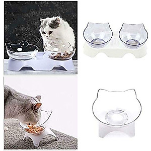 Purrbowl Orthopedic Anti-Vomiting Cat Feeder, 15 Degree Tilted Design Neck Guard Stand Raised, for Cats and Small Dog (Double)