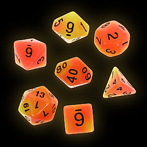 Glow in The Dark Dice Polyhedral Dice Set for RPG Farkle Bunco Teaching Math Table Board Game, Glowing Orange, 7 Pack