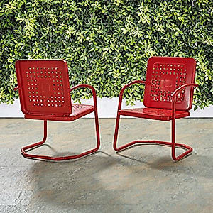 Crosley Furniture Bates 2-Piece Outdoor Chair Set, Retro Metal Patio Chairs for Dining, Porch, Deck, Balcony, Bright Red Gloss